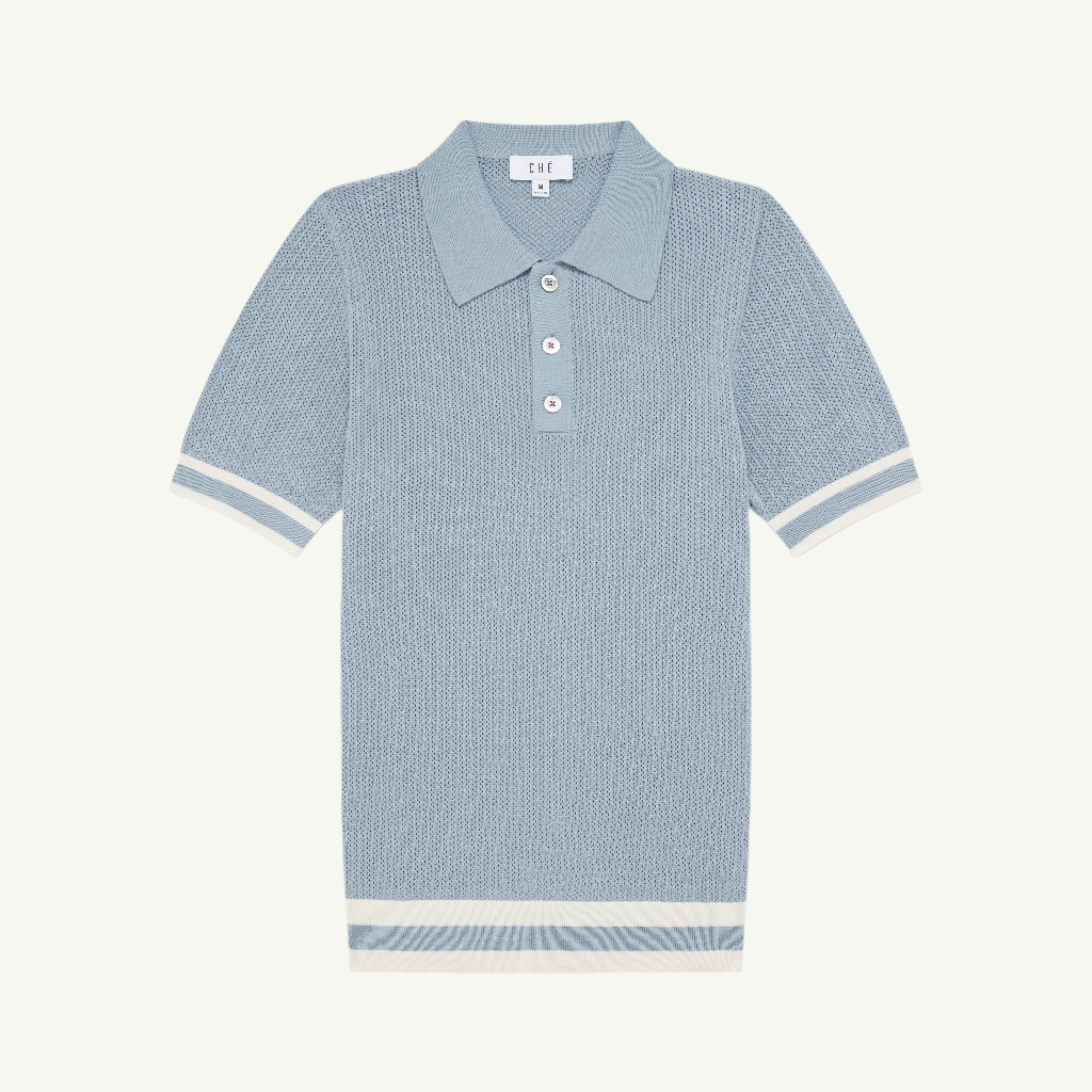 Powder Blue Knitted Cotton Short Sleeve Quinn Polo | CHÉ Studios