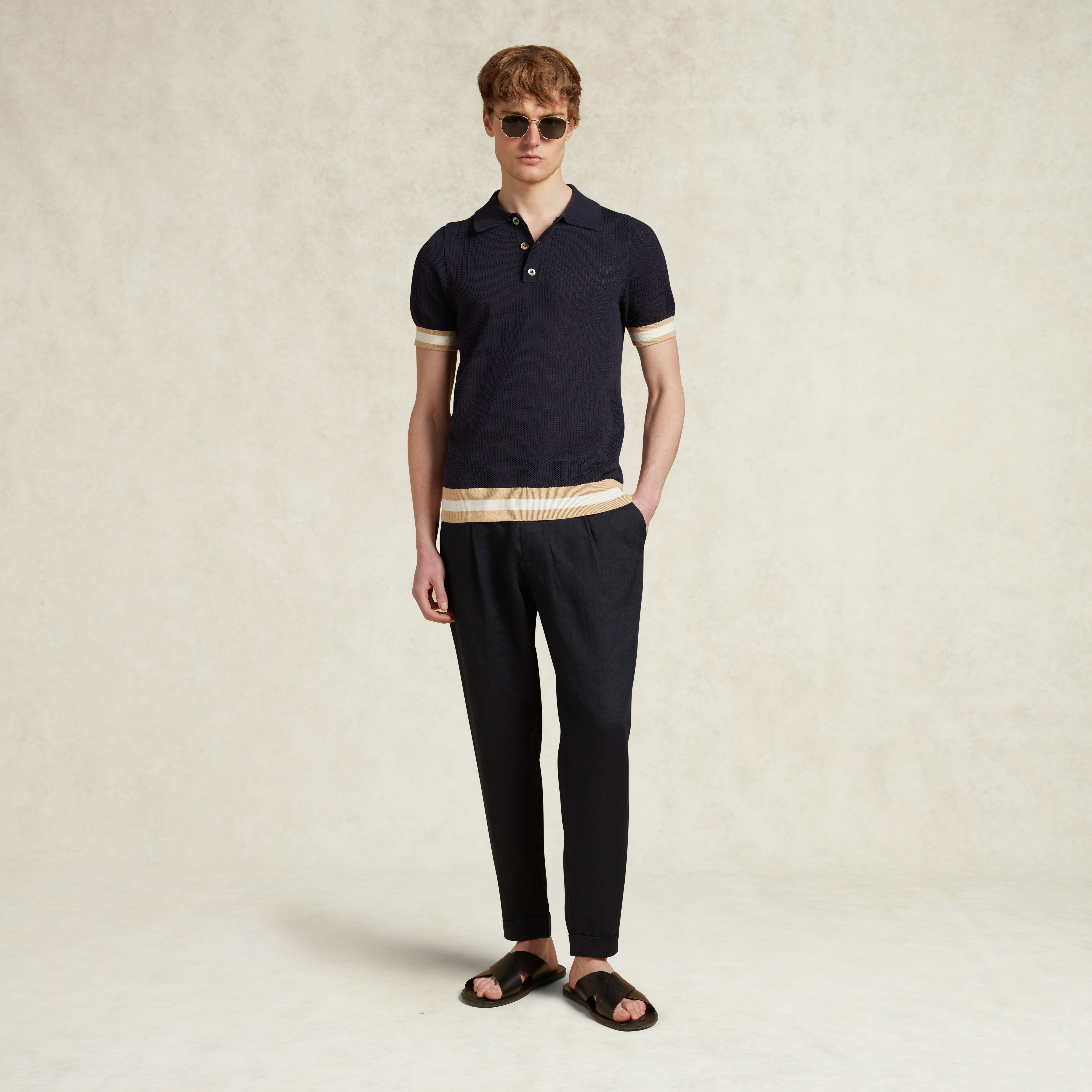Navy Cotton Short Sleeve Quinn Polo | CHÉ Studios