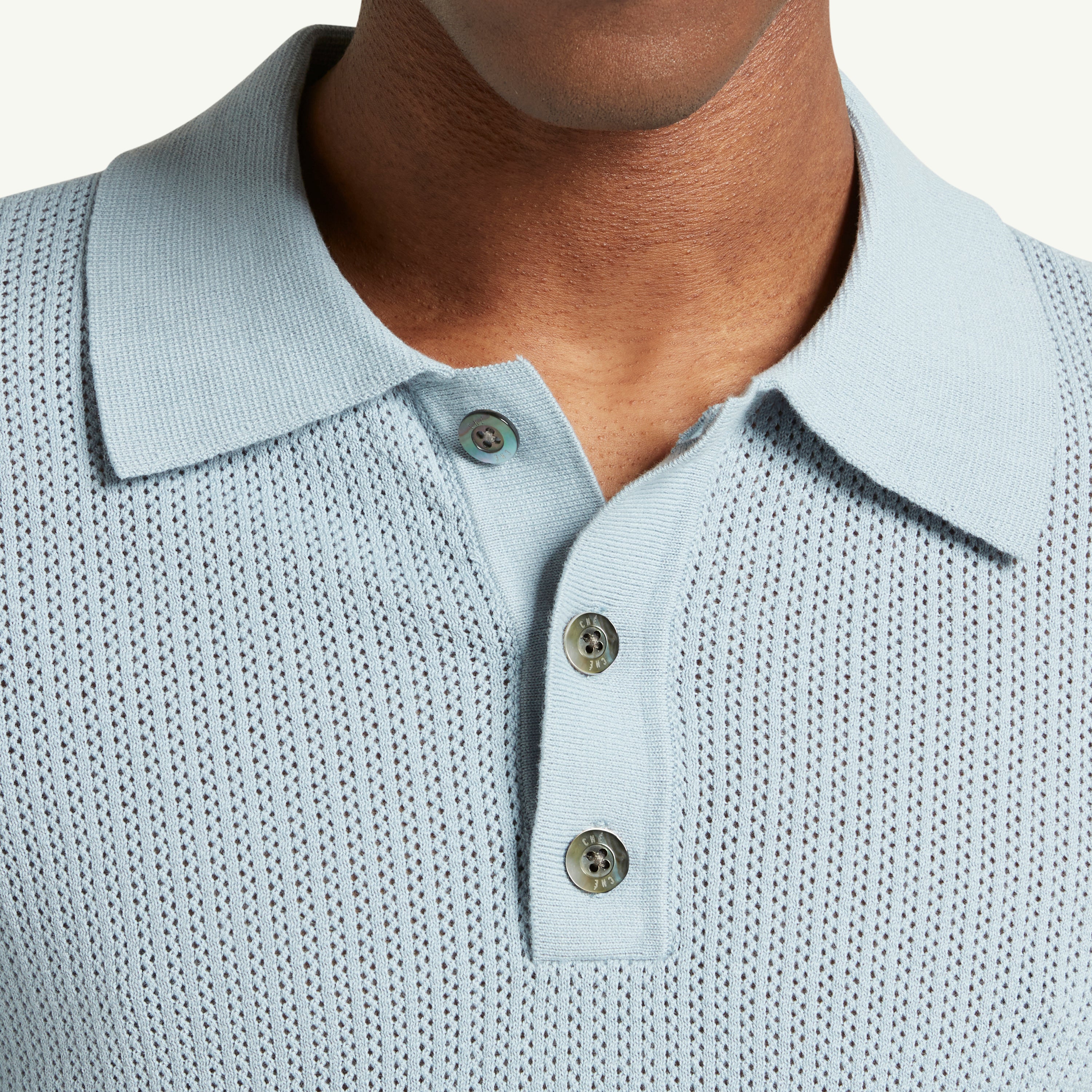 Powder Blue Knitted Cotton Short Sleeve Quinn Polo | CHÉ Studios