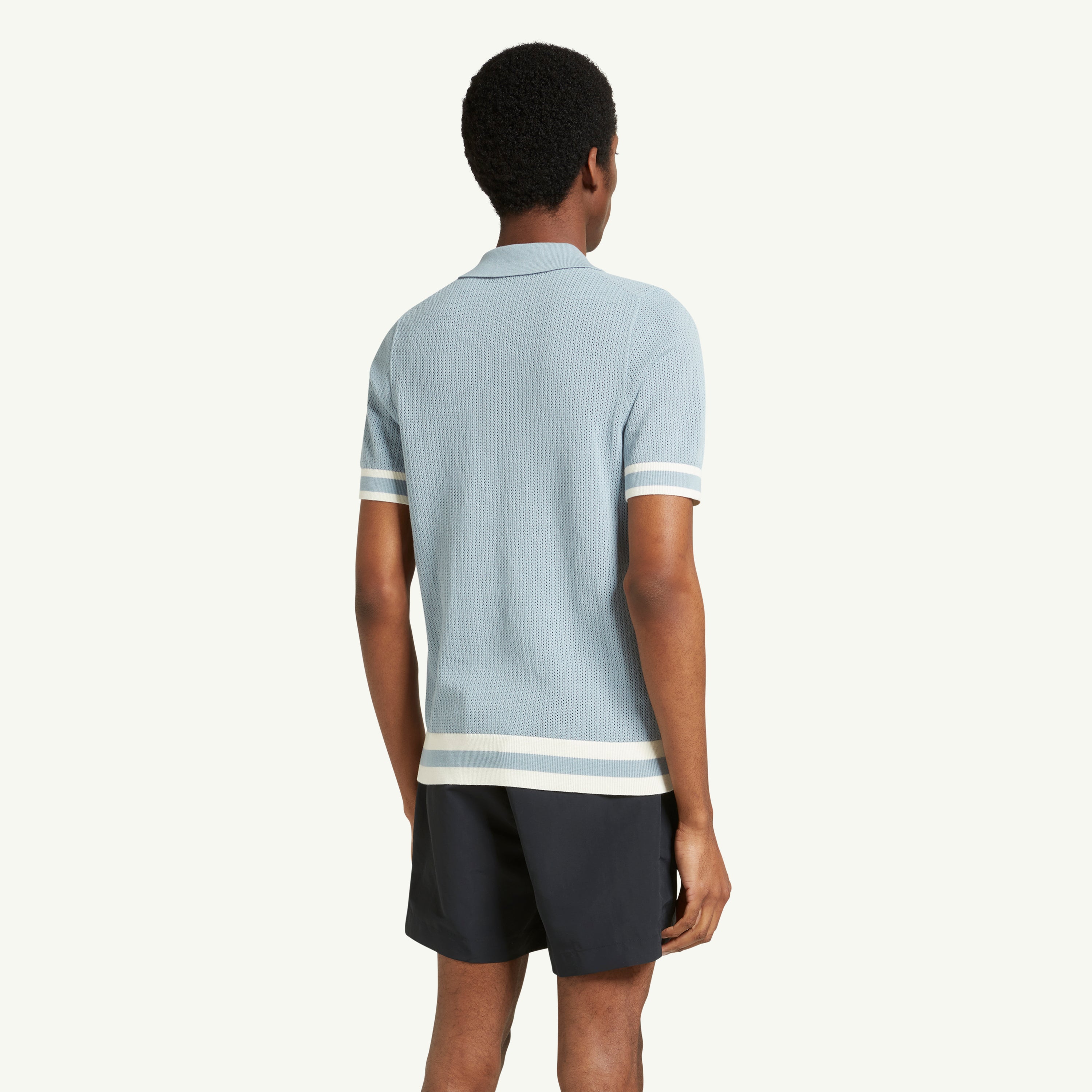 Powder Blue Knitted Cotton Short Sleeve Quinn Polo | CHÉ Studios