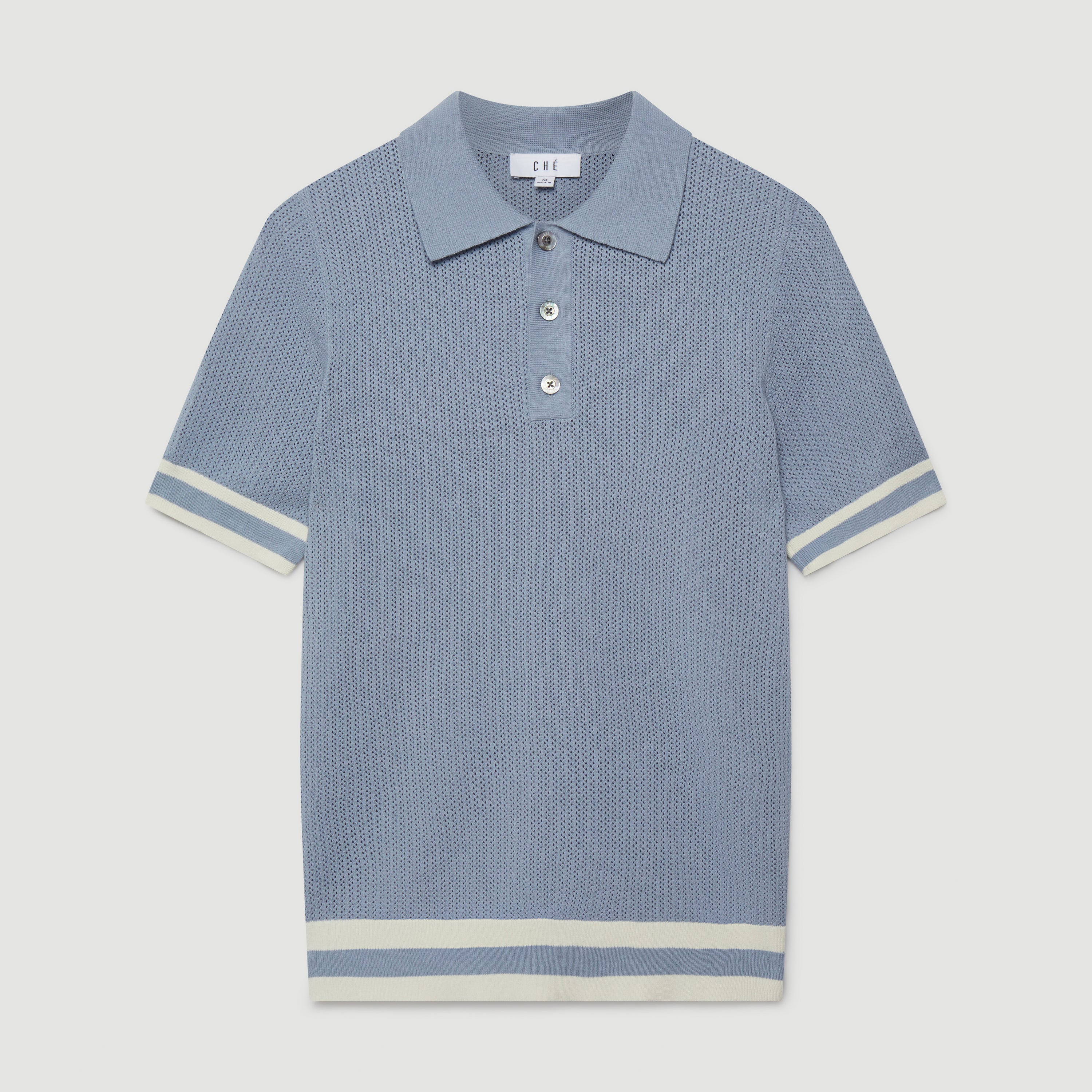 Powder Blue Knitted Cotton Short Sleeve Quinn Polo | CHÉ Studios